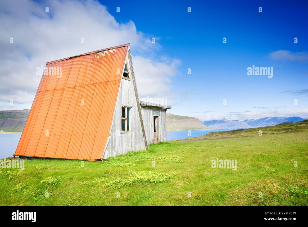 Triangular abandoned barn in the Westfjords of Iceland Stock Photo - Alamy