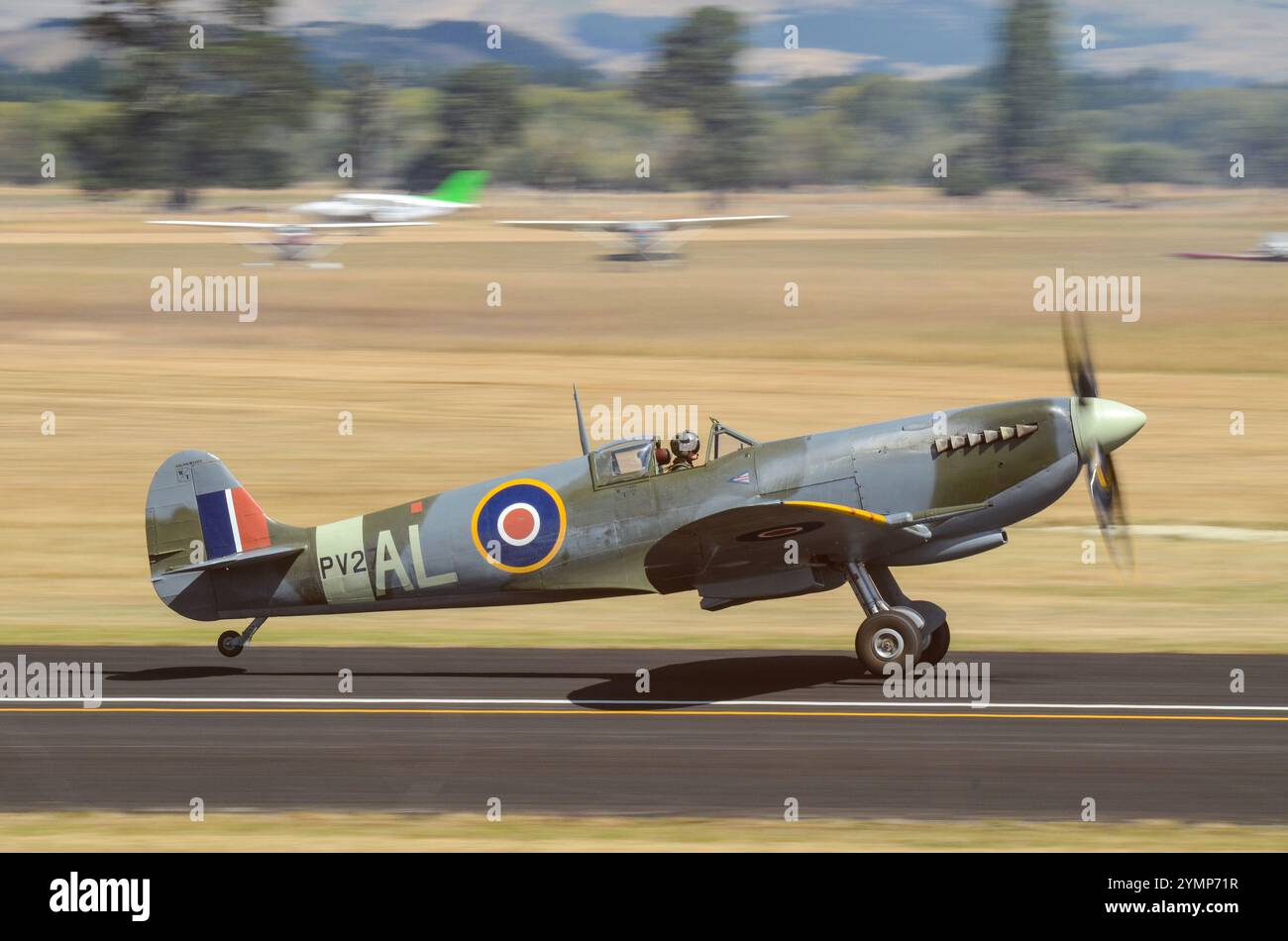 Supermarine Spitfire IX fighter plane taking off at the Wings over ...