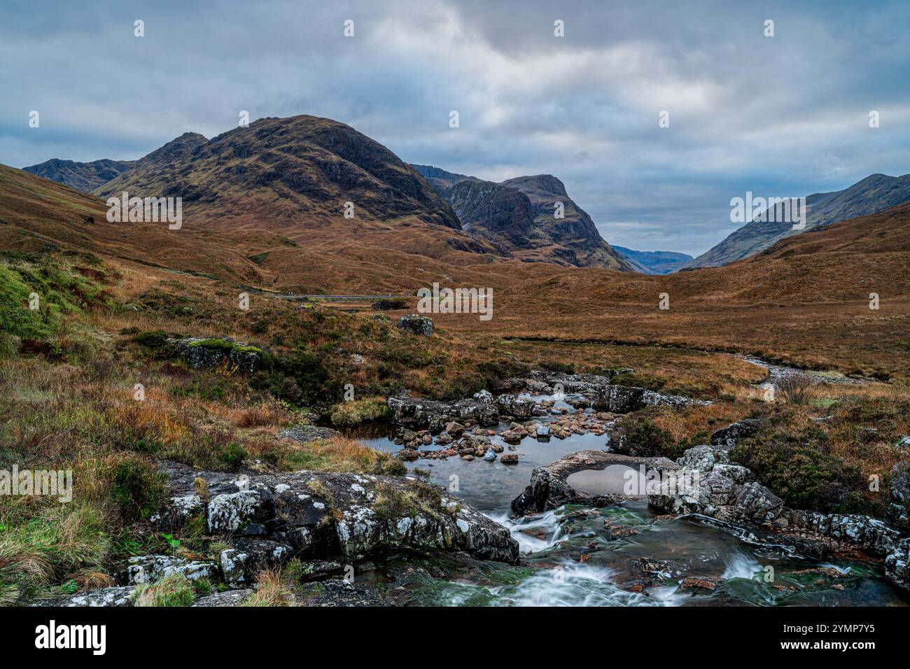 River Coe towards Three Sisters, Glencoe, Scotland Stock Photo - Alamy