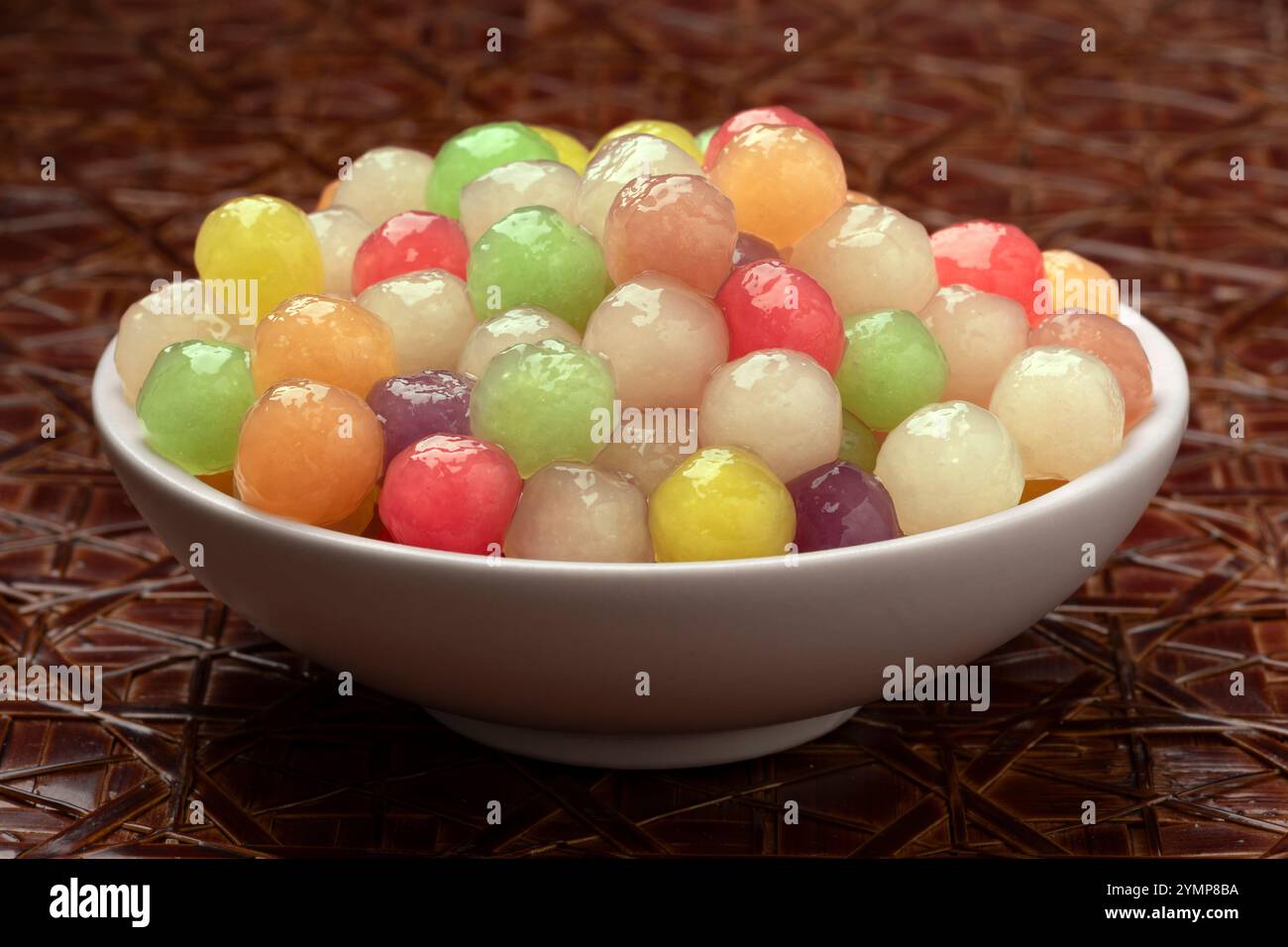Bowl with tasty colorful cooked tapioca pearls close up Stock Photo - Alamy