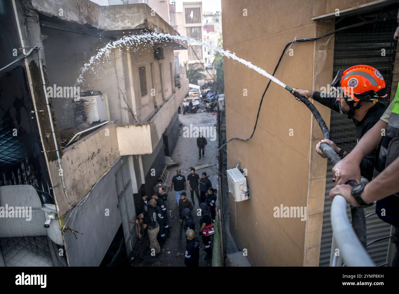 Beirut, Lebanon. 22nd Nov, 2024. Firefighters seen putting out fire ...