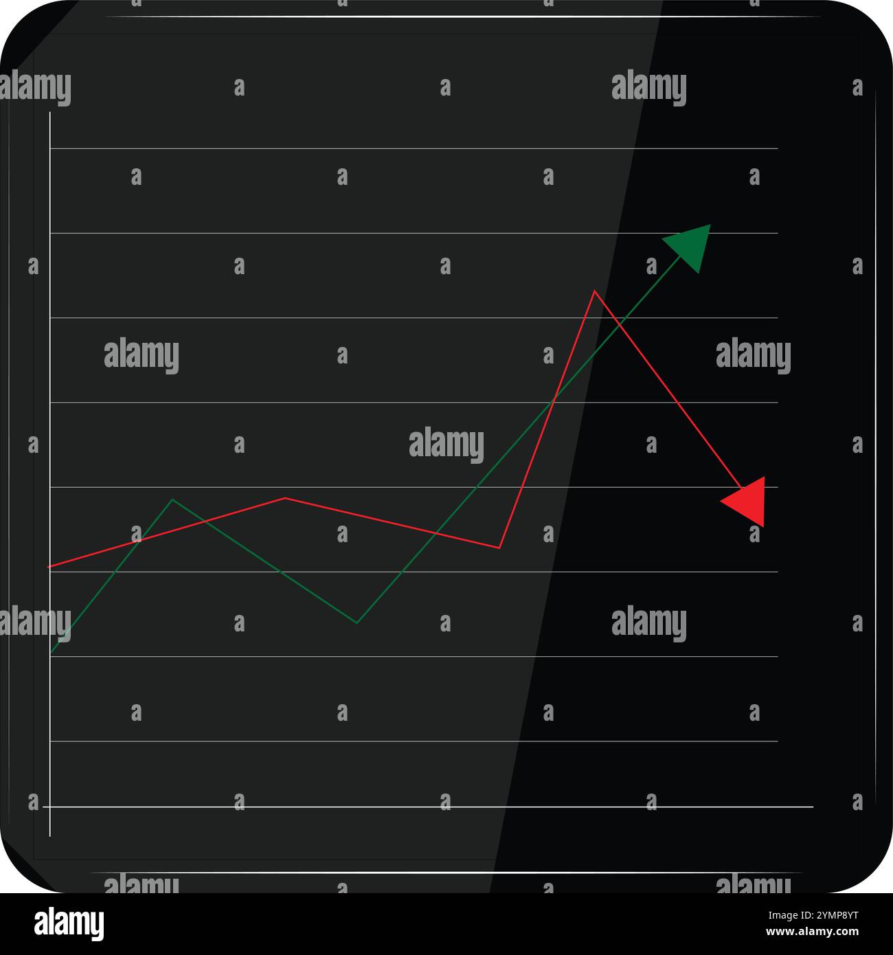 LED Display with Green Line Growing and Red Line Declining with Black ...