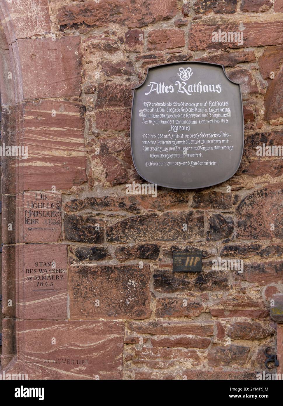 Historical information board on the buildings in Miltenberg, Bavaria ...