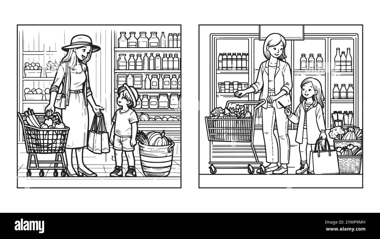 Grocery Shopping Coloring Pages