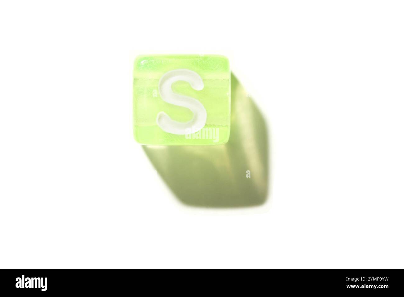 Minimalist green cube with s letter on white background and long shadow ...