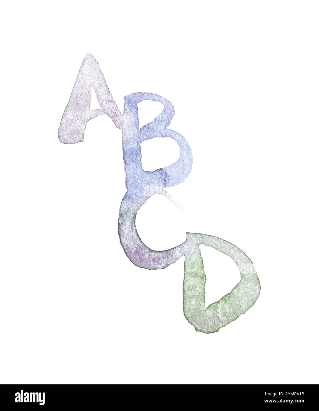 Artistic watercolor alphabet design with abcd letters in soft pastel ...