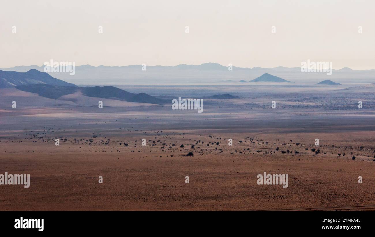 View over the vast and empty plains of the Spergebiet in the Namib ...