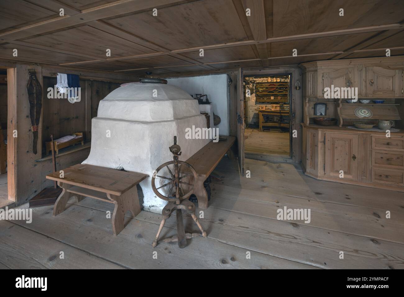 Historic living room with tiled stove, Bregenzerwald farmhouse from the ...
