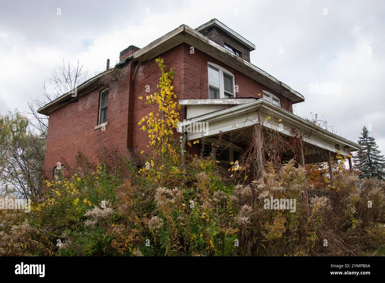Abandoned dilapidated red brick house on Airport Road in Mount Hope ...