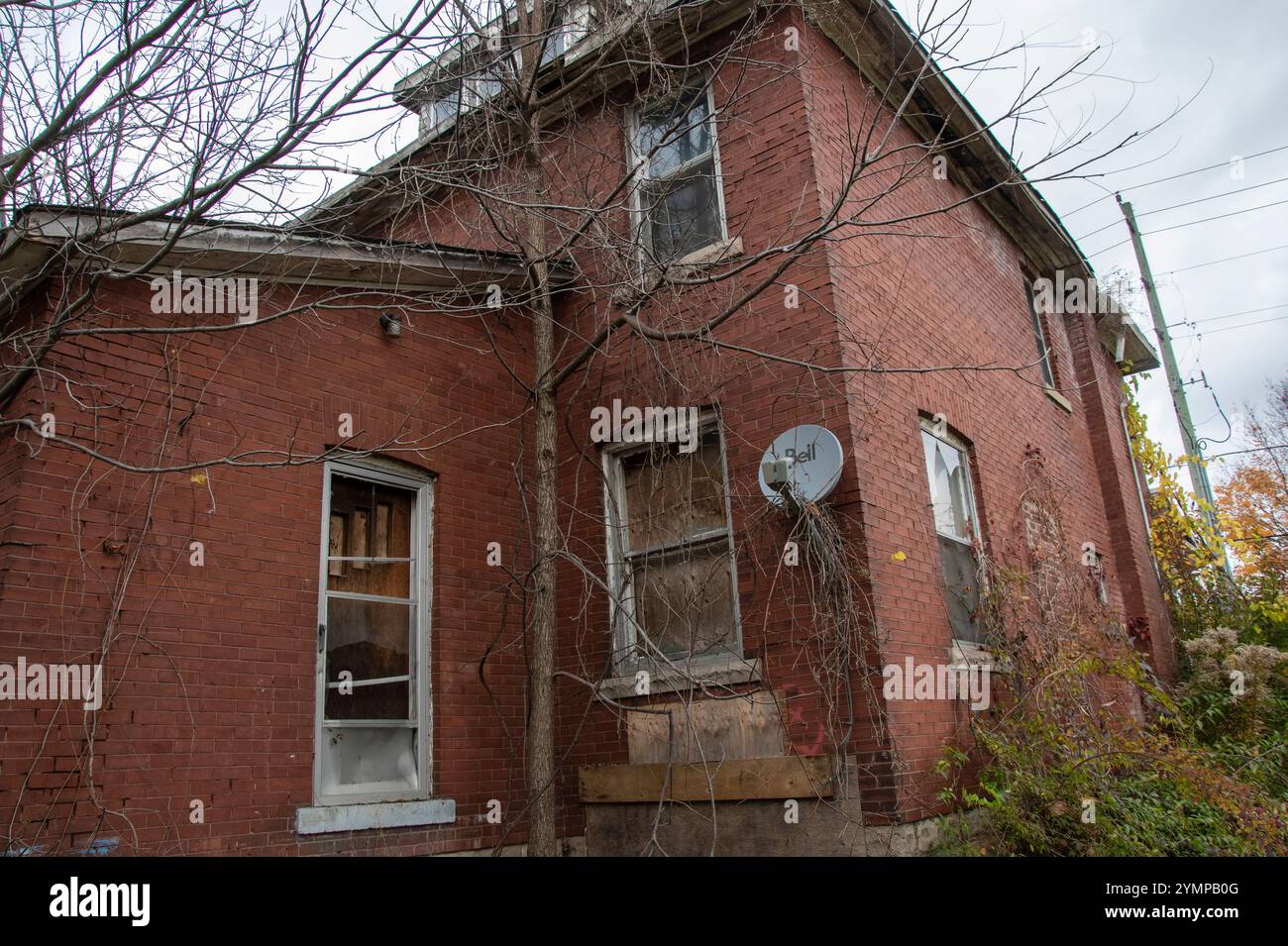 Abandoned dilapidated red brick house on Airport Road in Mount Hope ...
