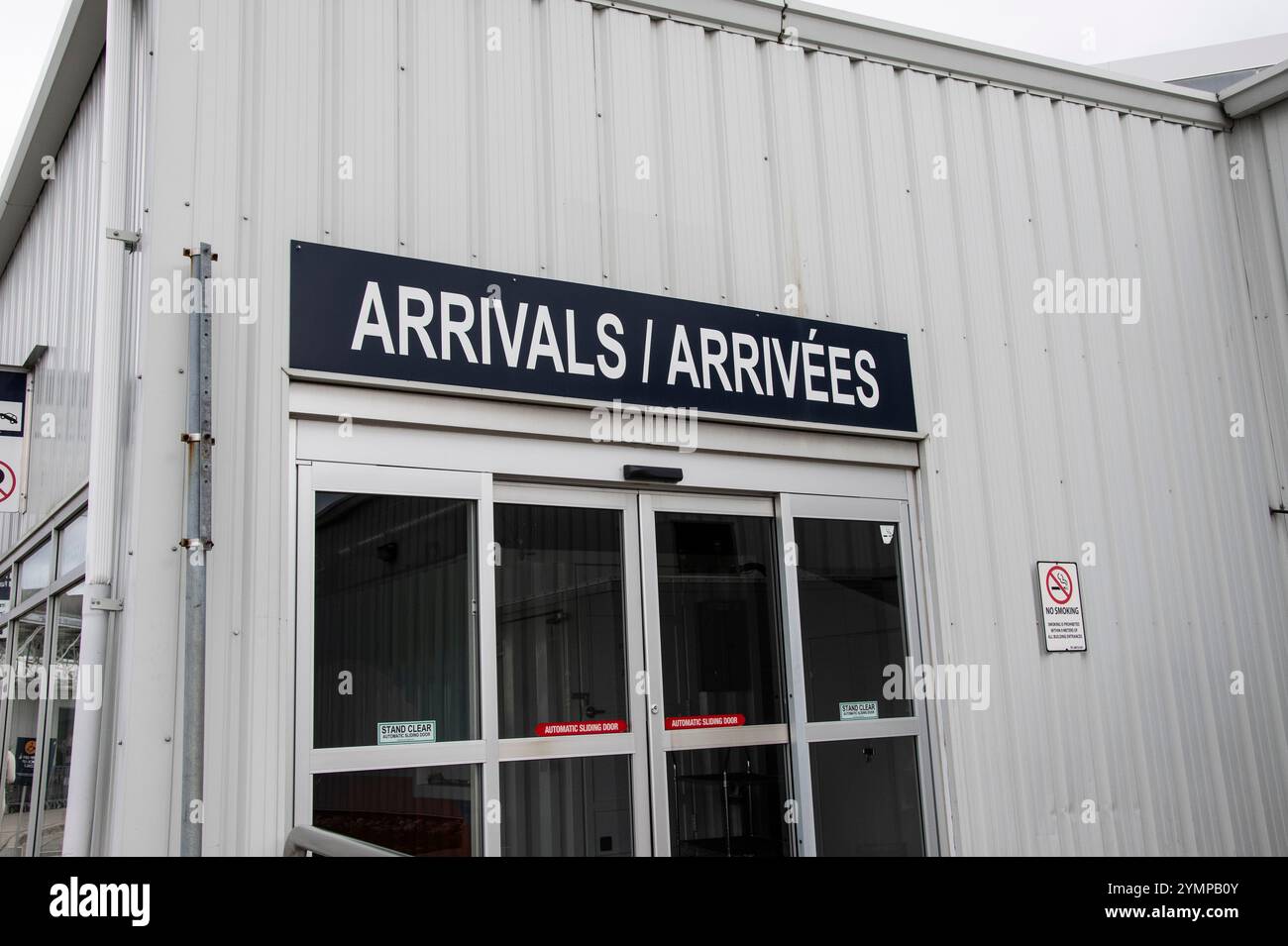 Arrivals sign at Hamilton International Airport on Airport Road in ...