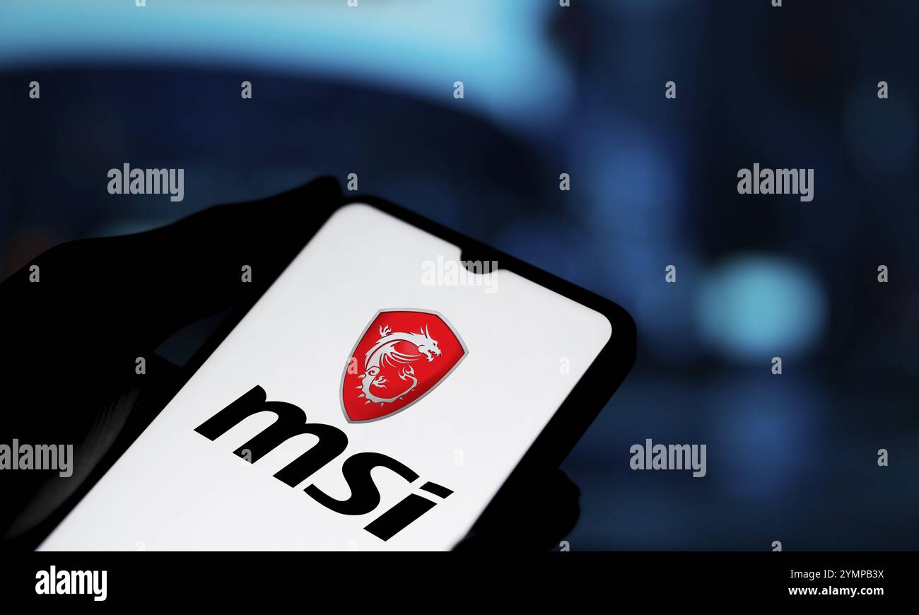 Msi logo is displayed on smartphone. MSI is a Taiwanese multinational ...