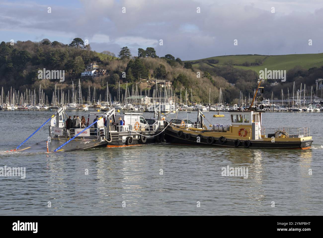 Dartmouth, Devon, UK, January 14. Car ferry crossing the River Dart ...