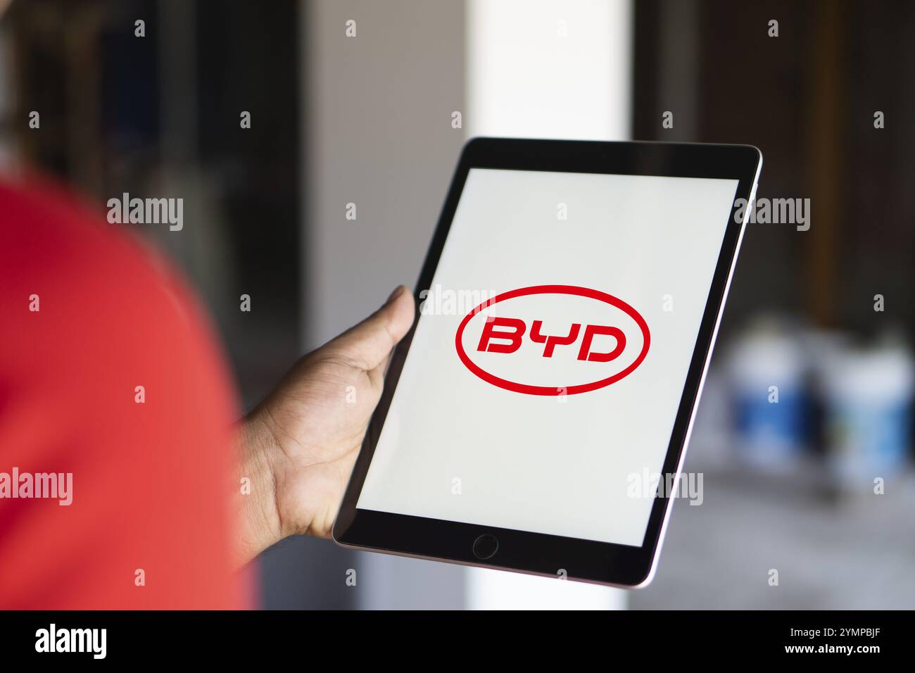 The BYD logo is displayed on a smart phone Stock Photo - Alamy