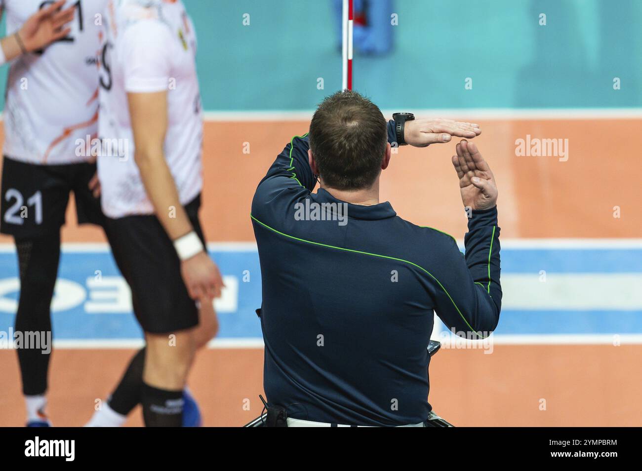 The referee gives a sign with his hand during a volleyball match Stock ...