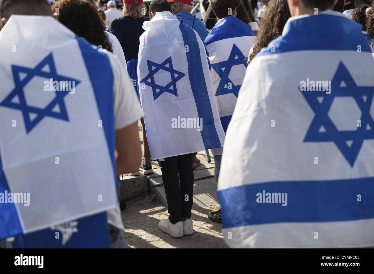 Jews with Israeli flags during a ceremony at the concentration camp ...