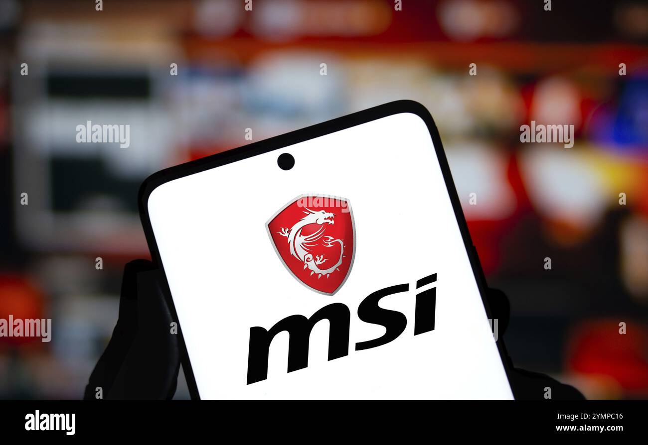 Msi logo is displayed on smartphone. MSI is a Taiwanese multinational ...
