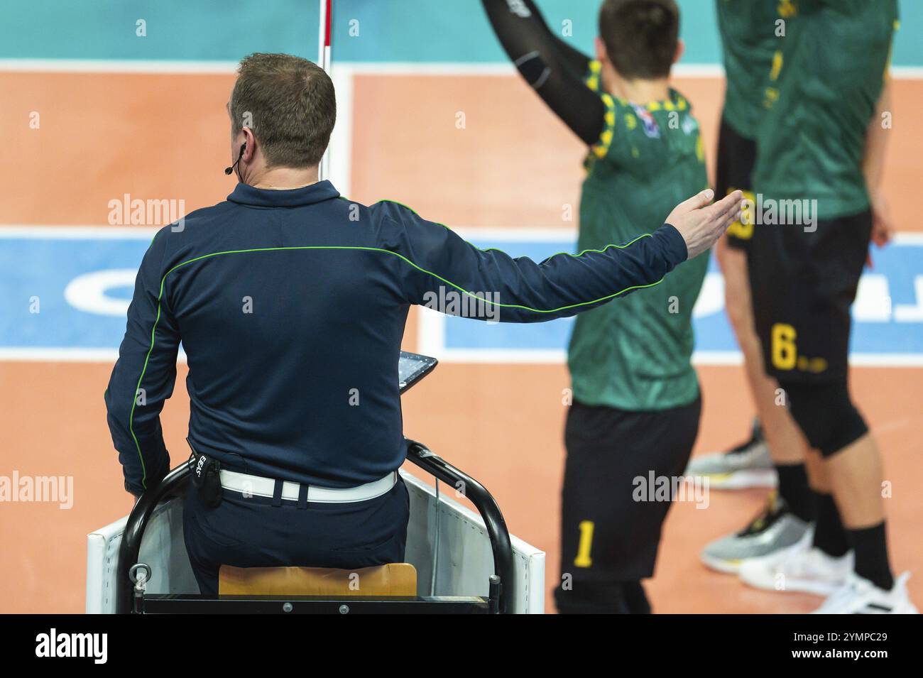 The referee gives a sign with his hand during a volleyball match Stock ...