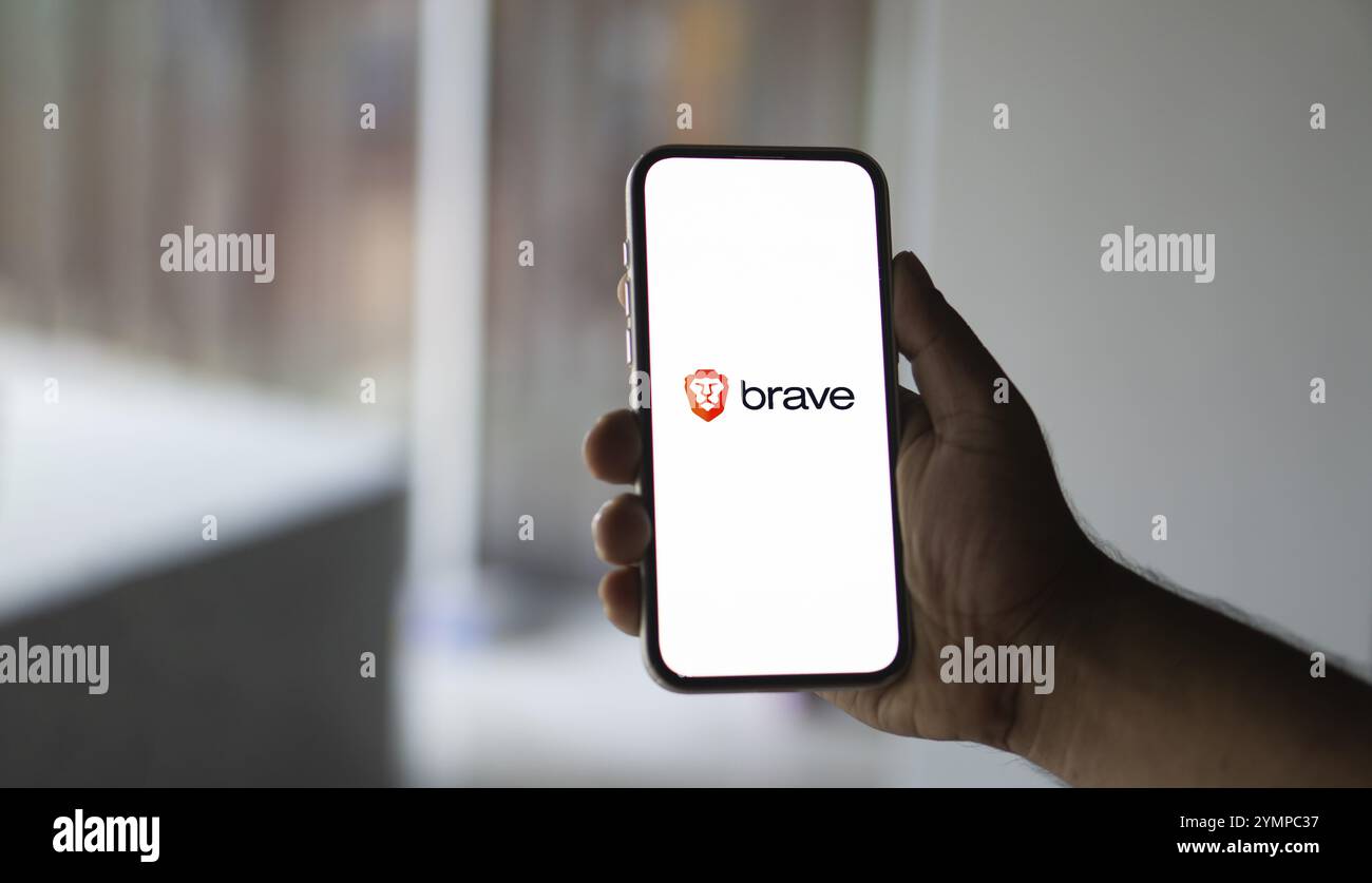 Brave browser logo on smartphone, Brave is a free, open-source wab ...