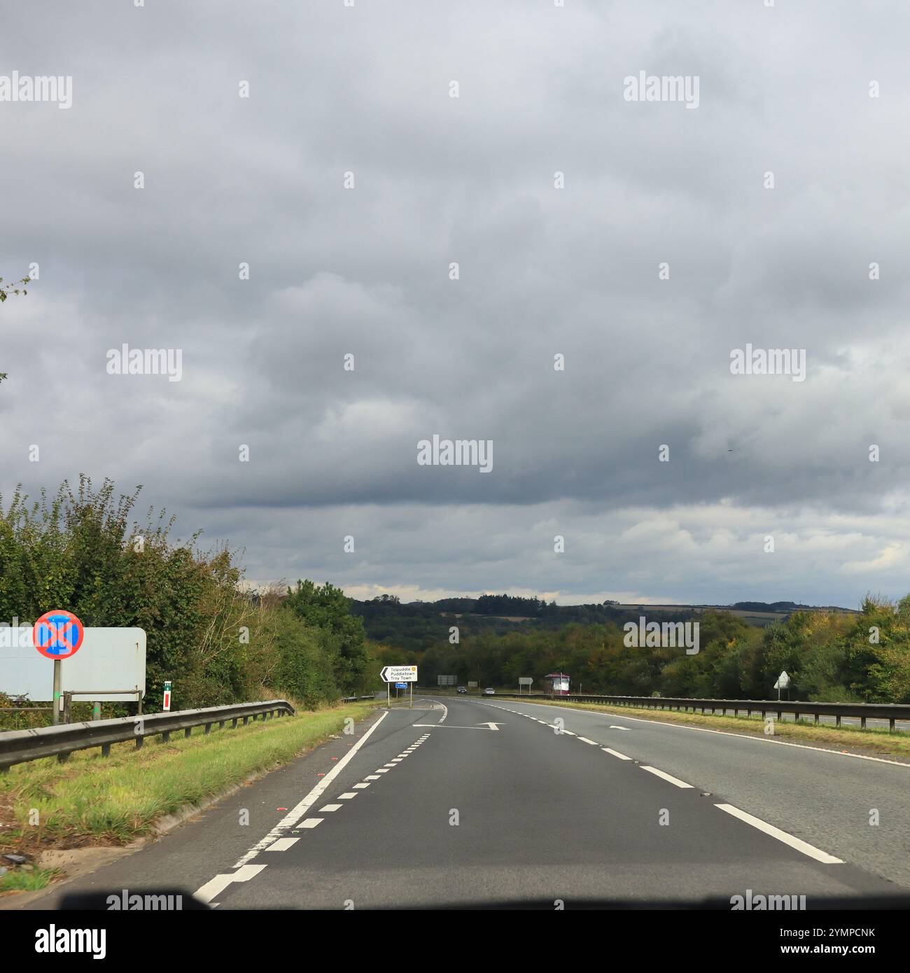 A35, near Dorchester, Dorset, England. 1 October 2024. Square frame ...