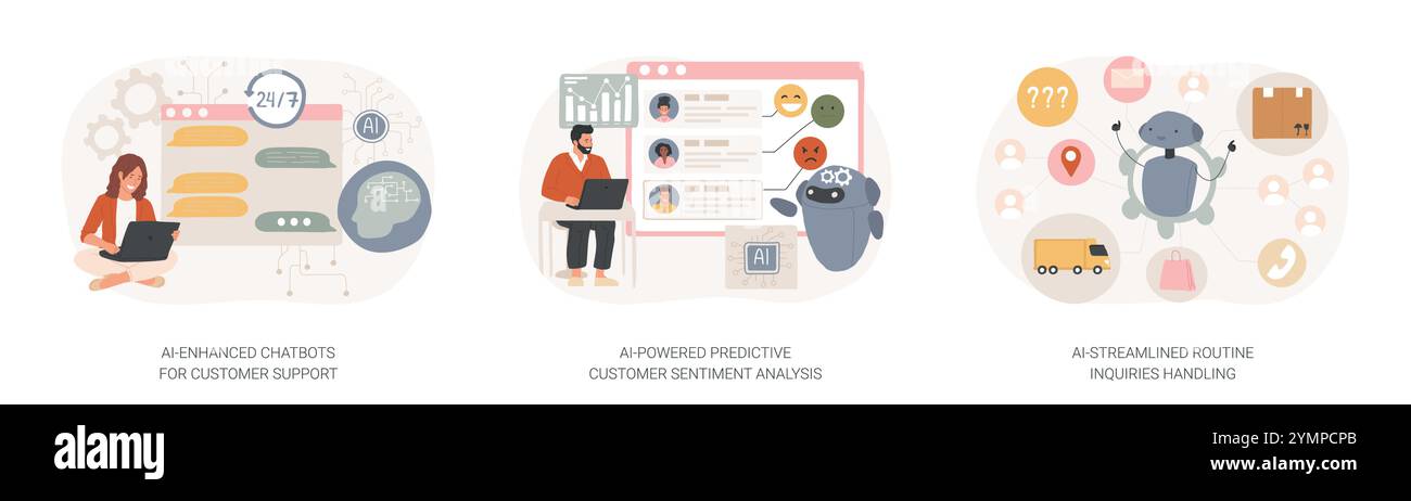 AI in Customer Support abstract concept vector illustrations Stock ...