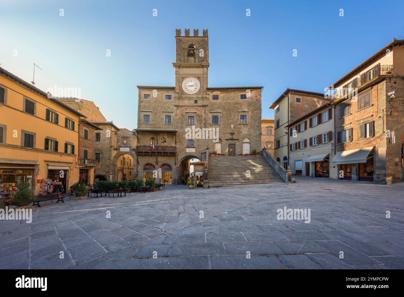 Cortona town, the central Republic Square and the Town Hall. Province ...