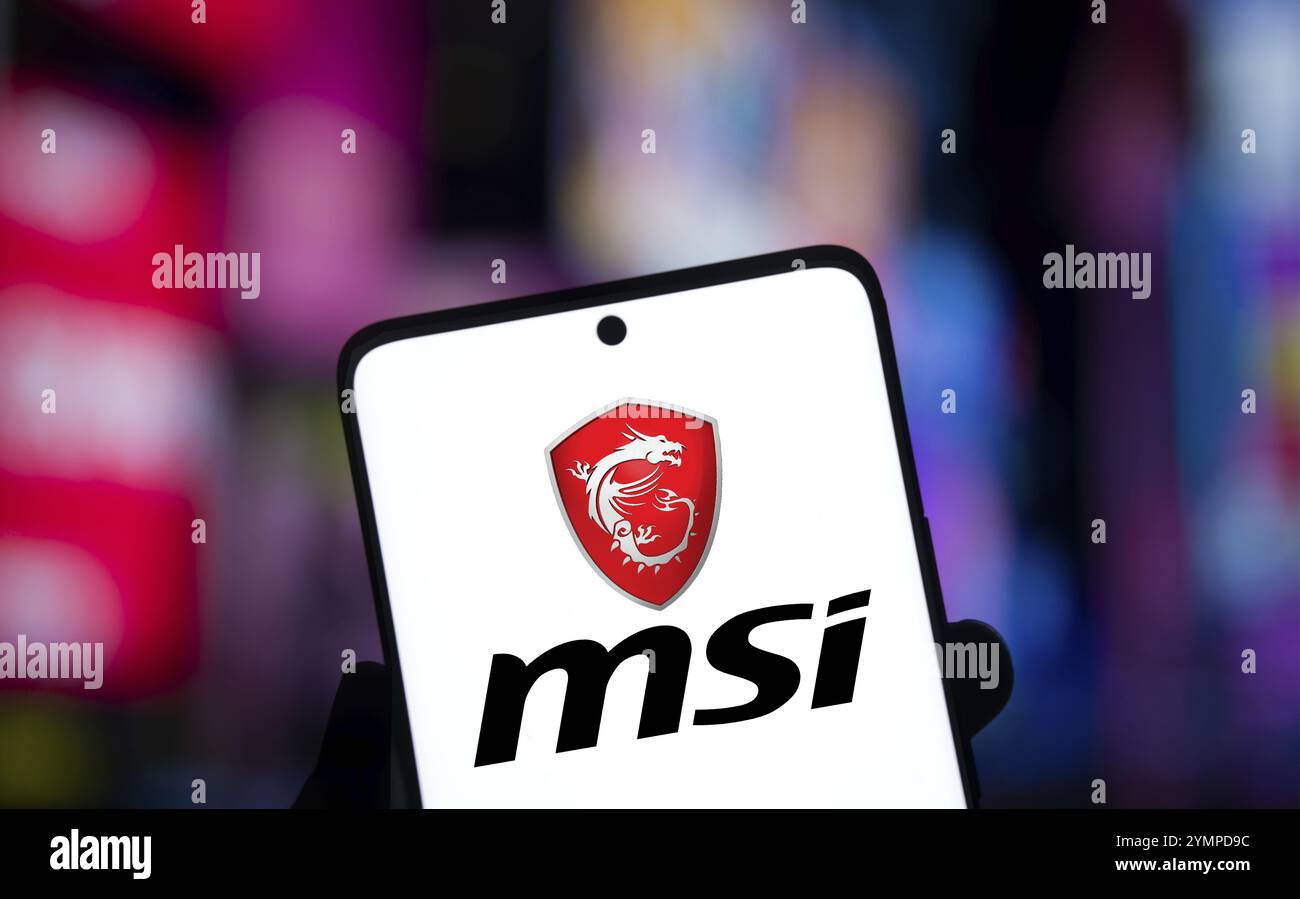 Msi logo is displayed on smartphone. MSI is a Taiwanese multinational ...