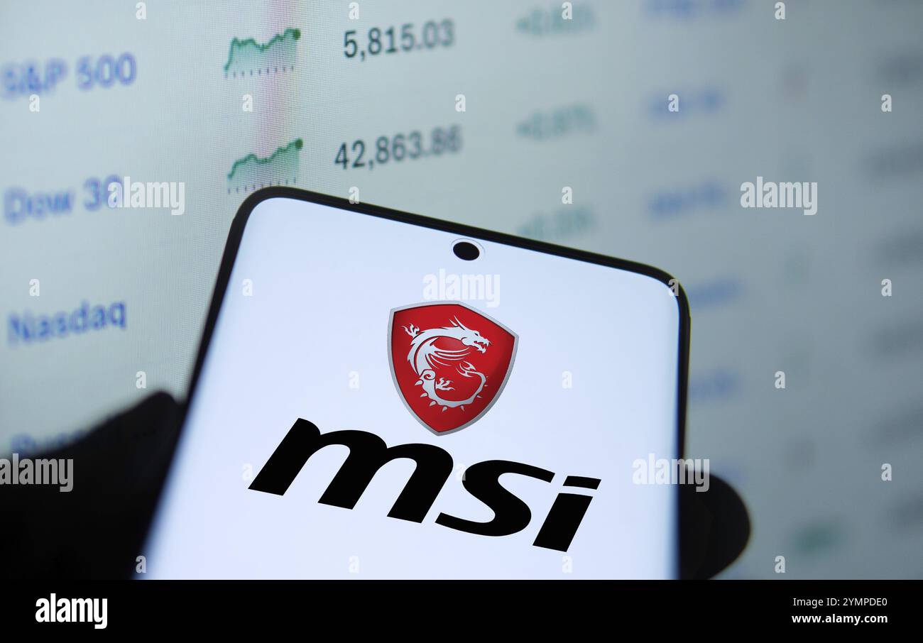 Msi logo is displayed on smartphone. MSI is a Taiwanese multinational ...