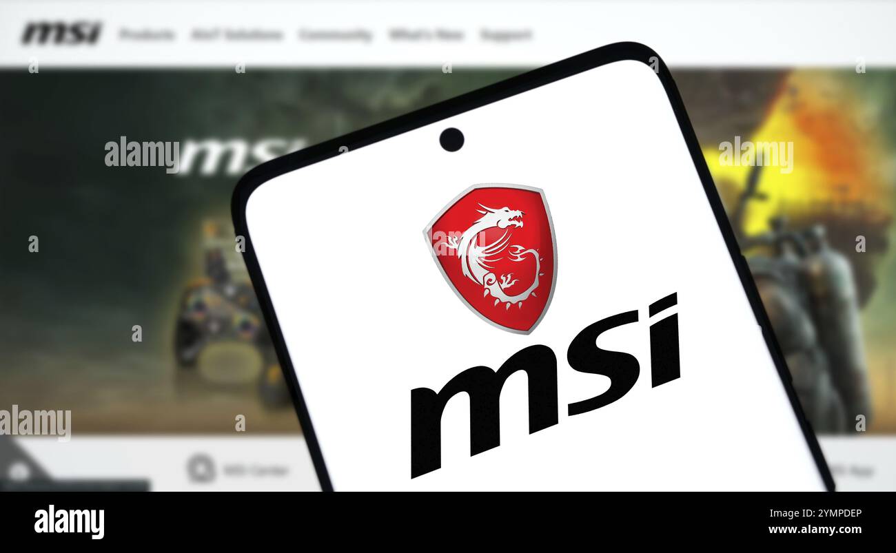 Msi logo is displayed on smartphone. MSI is a Taiwanese multinational ...