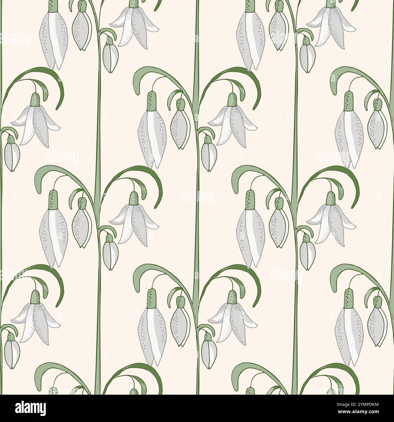 Elegant hand-drawn snowdrop flowers vector seamless pattern background ...