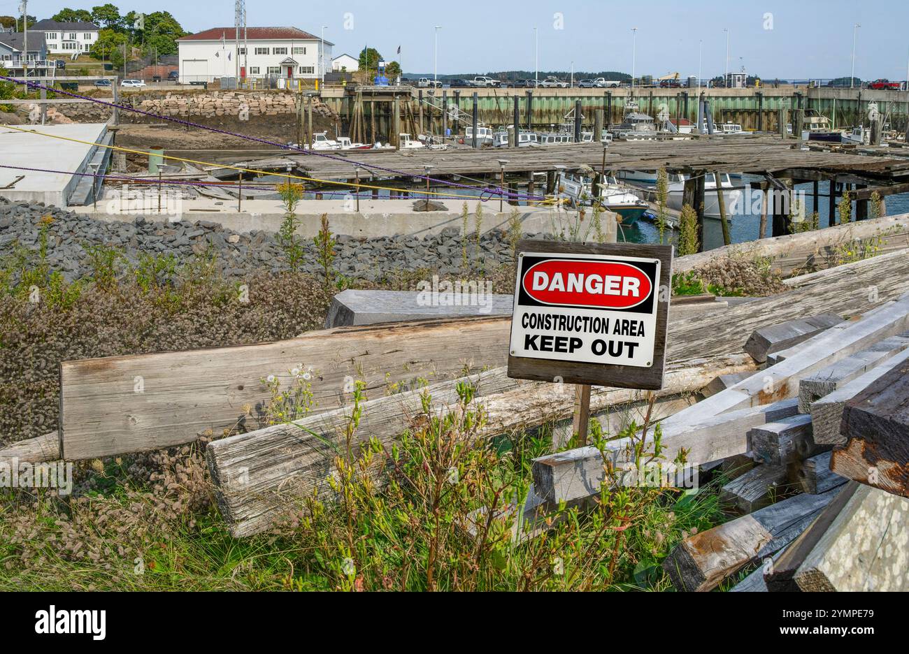 Construction Area and Sign: A sign warns visitors away from a ...