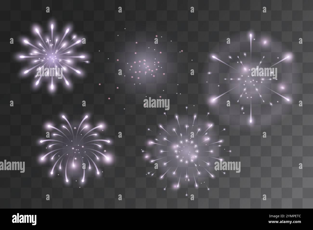 White, silver, festive fireworks on transparent background. Vector ...