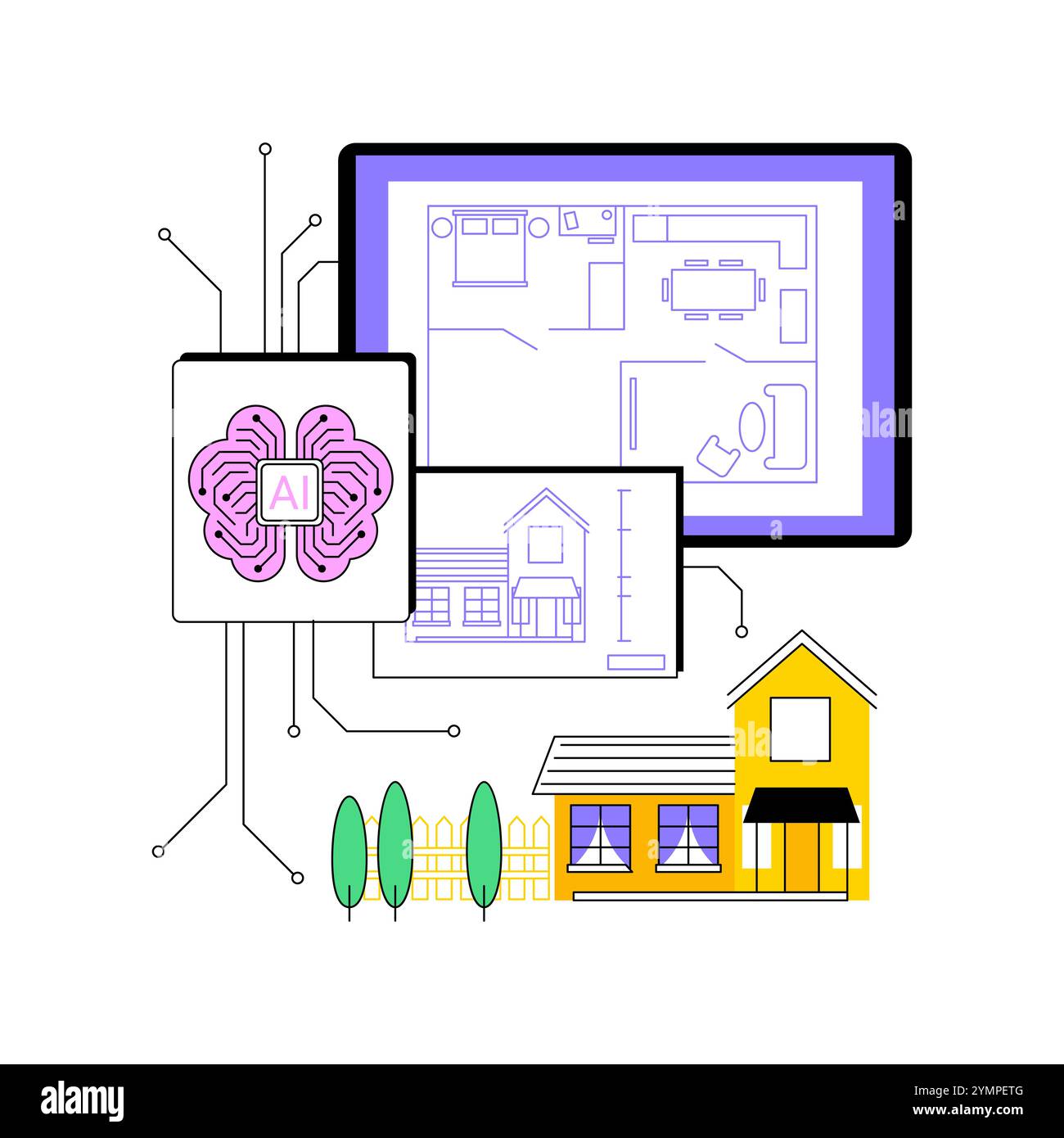 AI-Aided Architectural Planning abstract concept vector illustration ...