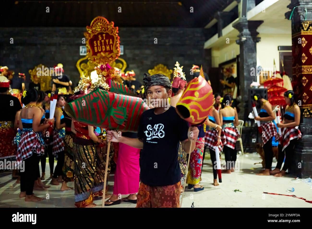 The sacred traditional Ogoh-Ogoh masquerade parade with dancing and ...
