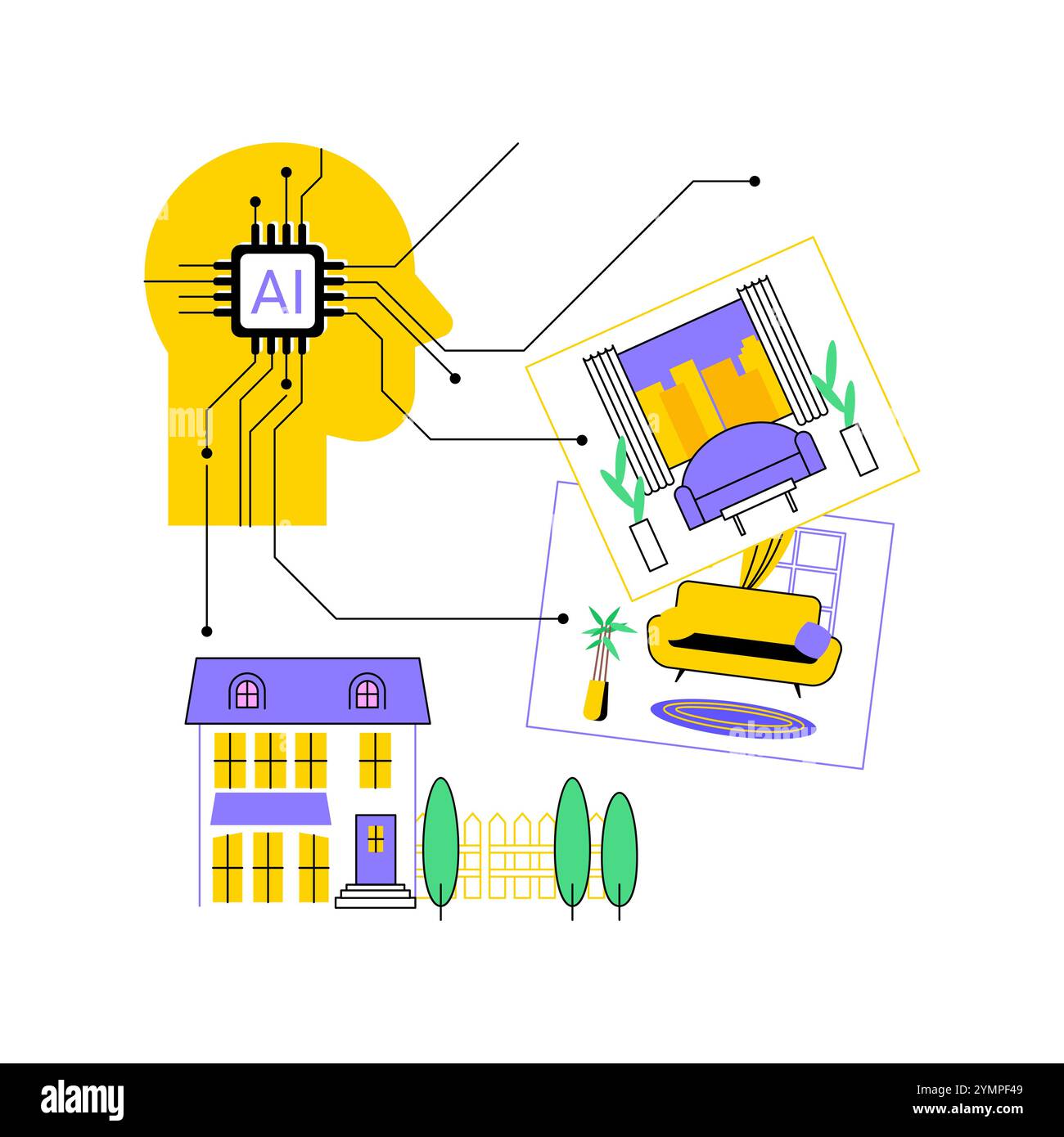 AI-Enhanced Interior Design abstract concept vector illustration Stock ...
