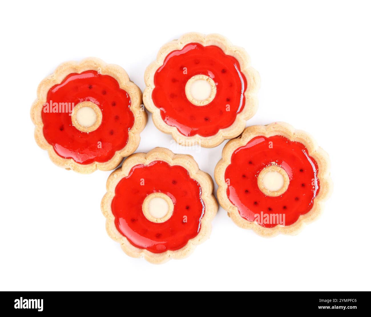 Four strawberry biscuits. Close up. White background Stock Photo - Alamy