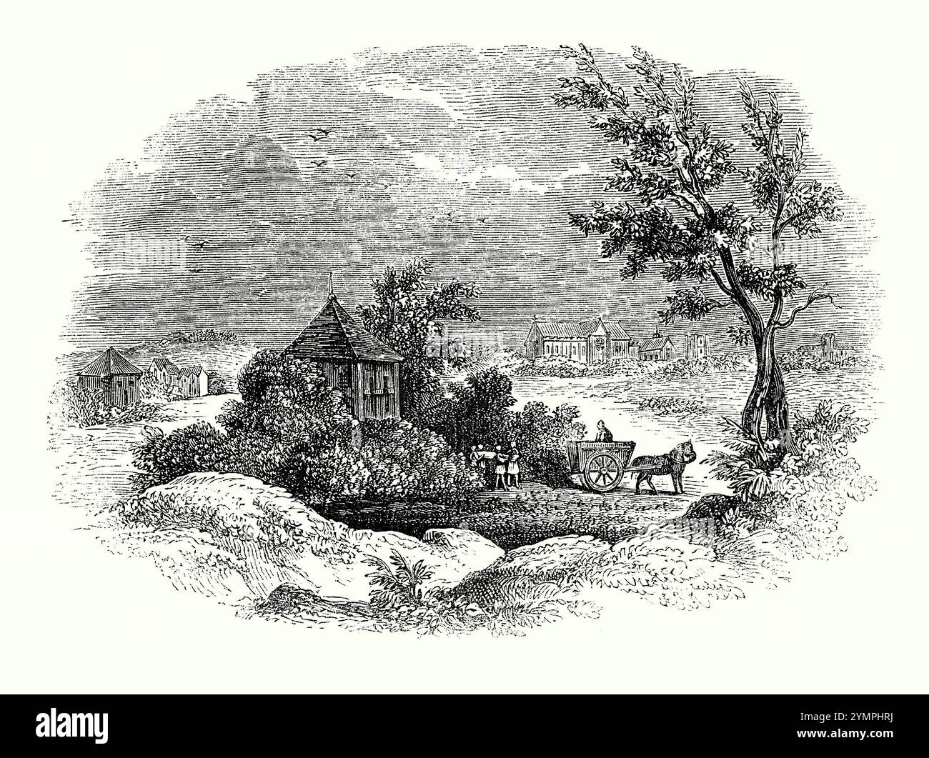 An old engraving of a ‘Pest House’, Tothill Fields, Middlesex, west ...