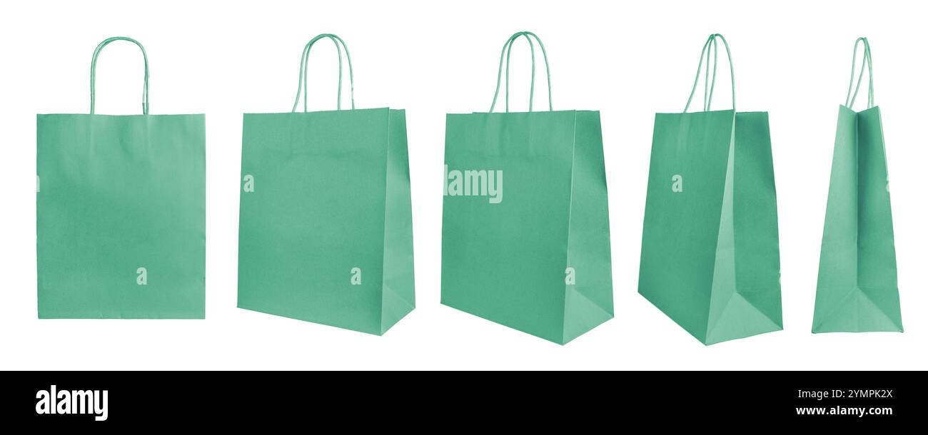 Set of different angles, various perspectives blank green craft paper ...
