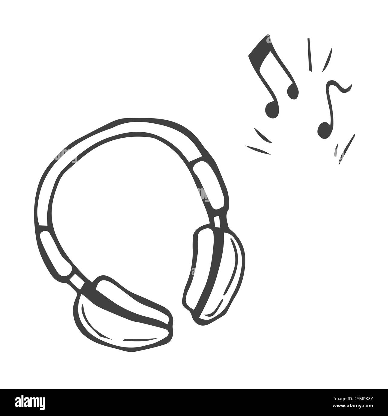 Hand drawn headphones and musical notes doodles electronic music vector ...