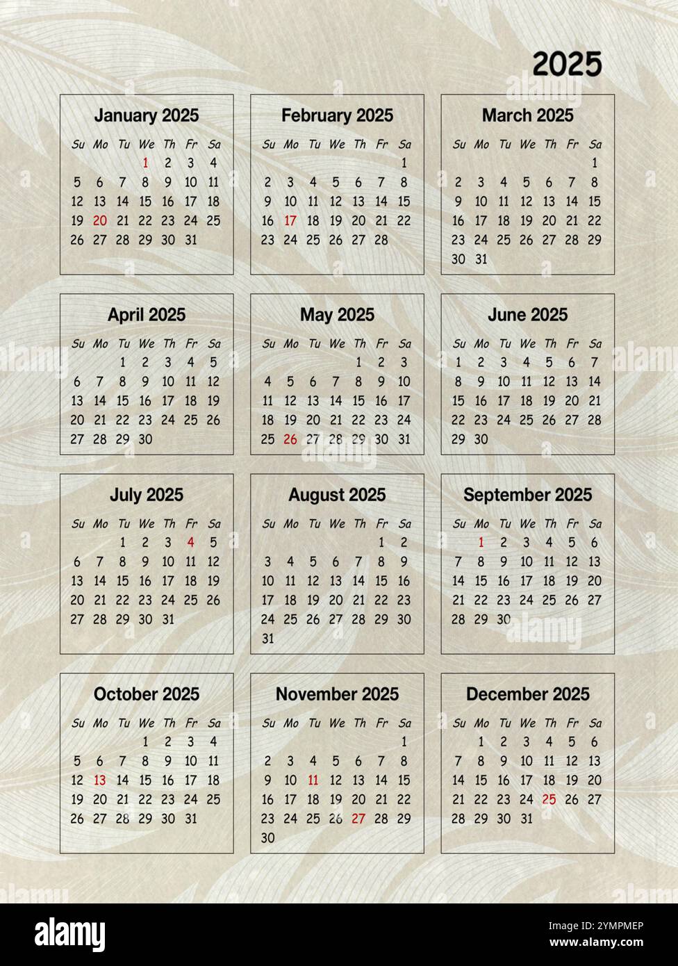 Old damaged paper planner with calendar for 2025 Stock Photo - Alamy