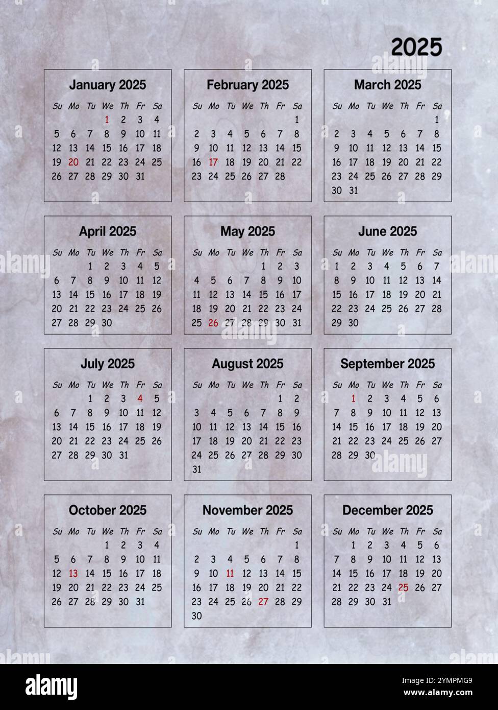 Old damaged paper planner with calendar for 2025 Stock Photo - Alamy