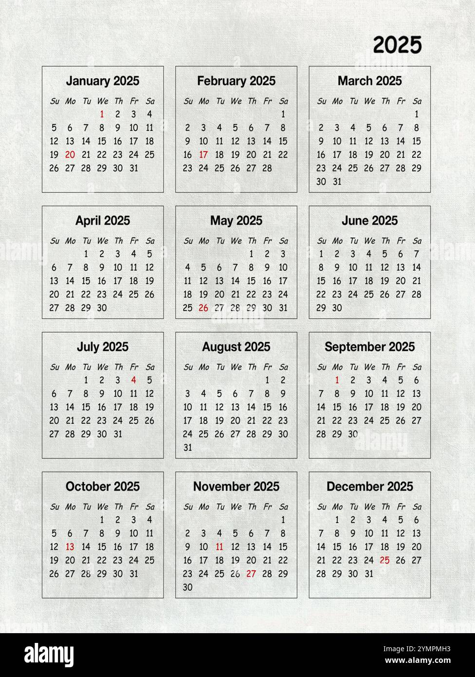 Old damaged paper planner with calendar for 2025 Stock Photo - Alamy