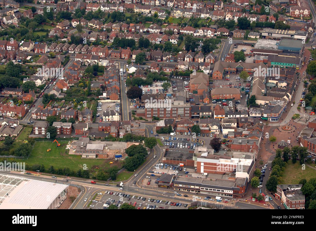 Aerial view of Cannock town centre with the police station (centre ...