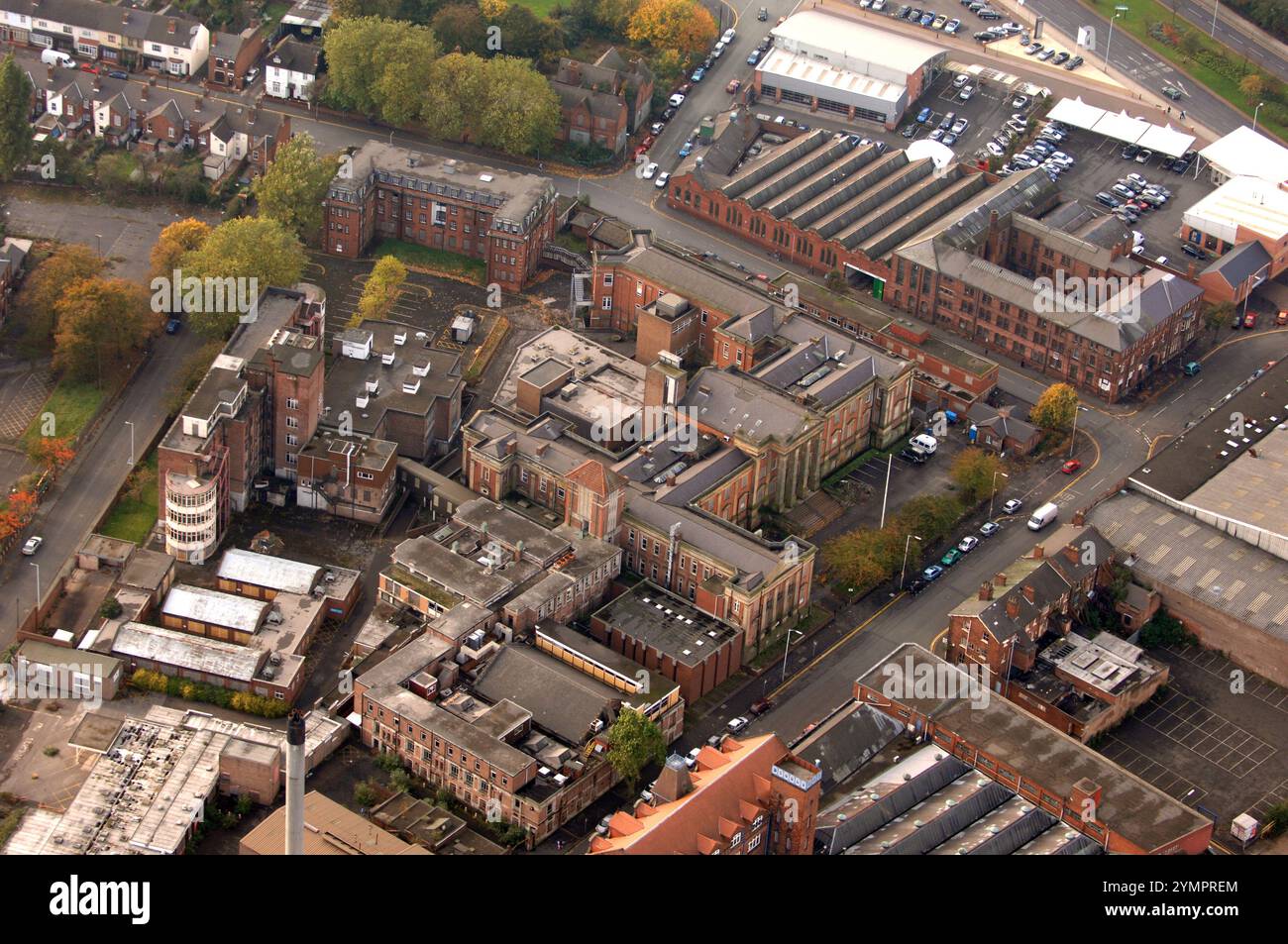 Aerial view of the City of Wolverhampton showing the old Royal Hospital ...