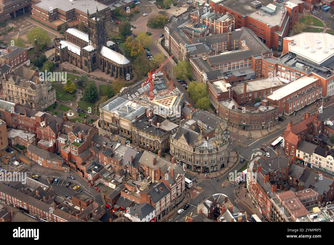 An aerial view of Wolverhampton City Centre at junction of Lichfield ...