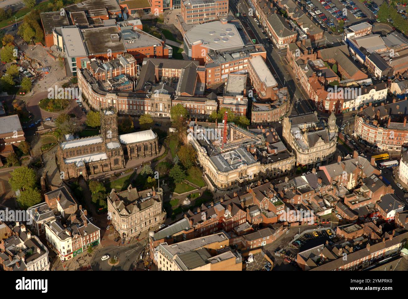An aerial view of City of Wolverhampton featuring St Peters Church, Art ...