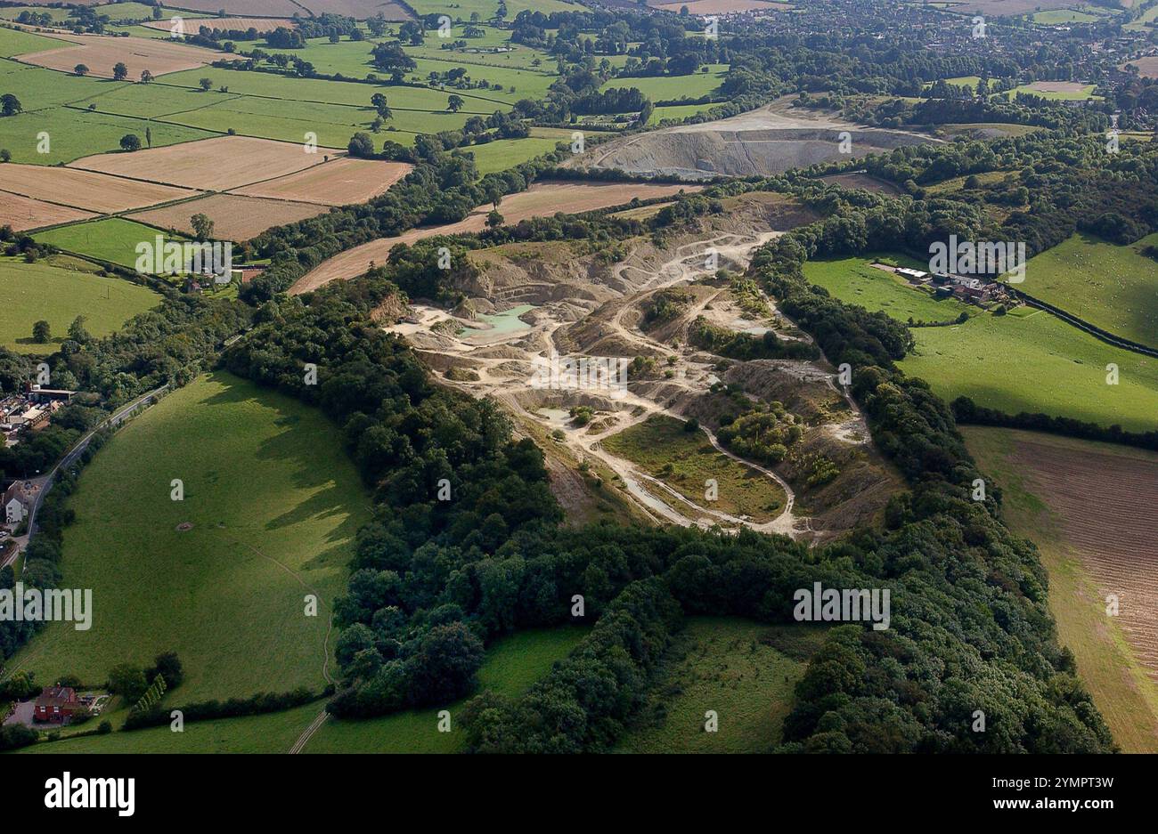 Aerial view of Wenlock Edge and quarry in Shropshire England Uk Stock ...