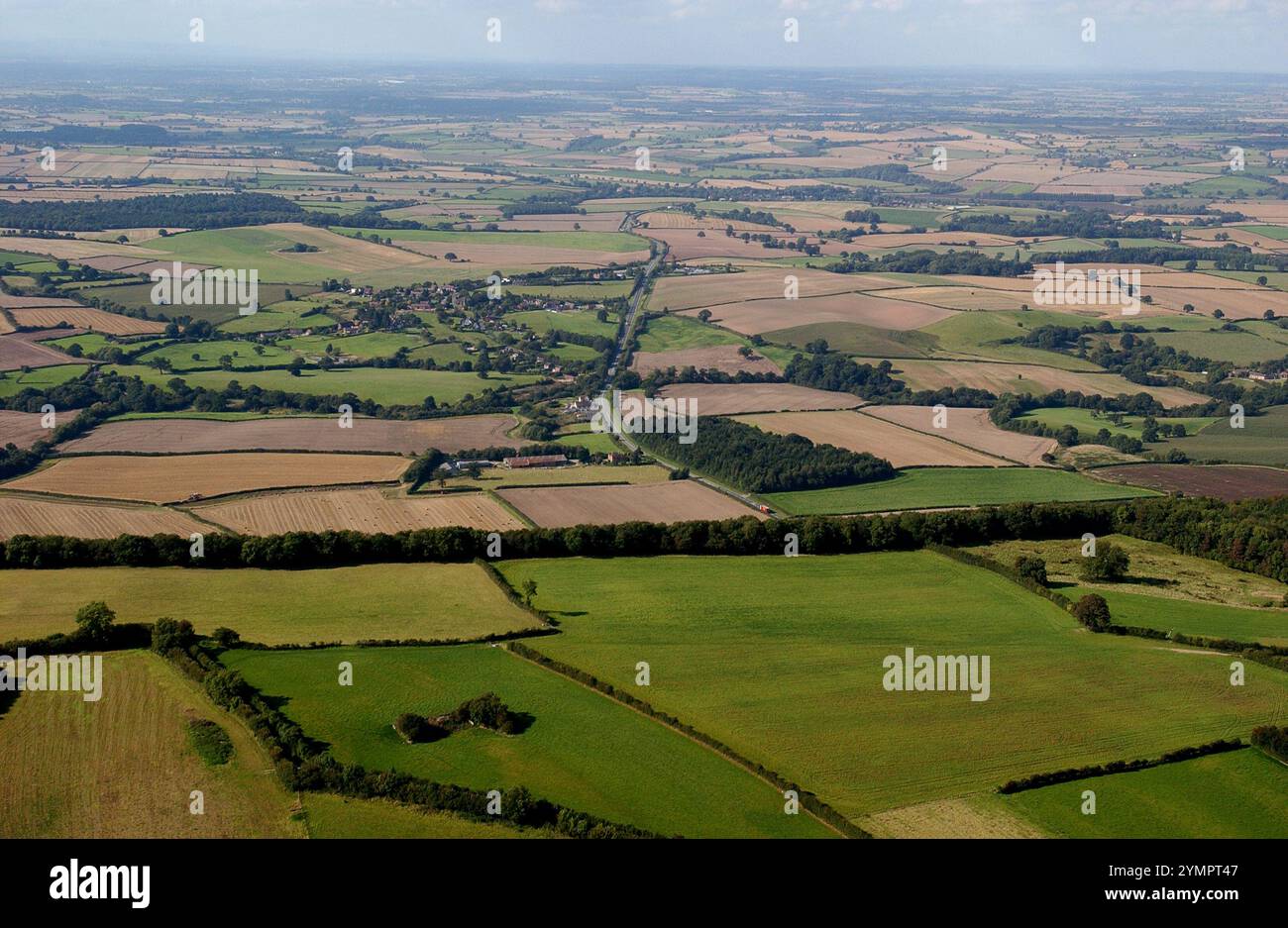 Aerial view of farmland near Wenlock Edge and Much Wenlock in ...
