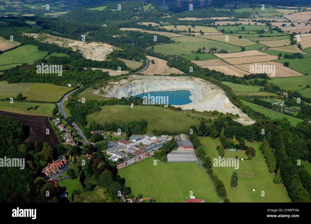 Aerial view William Brookes School and Shadwell Quarry near Much ...