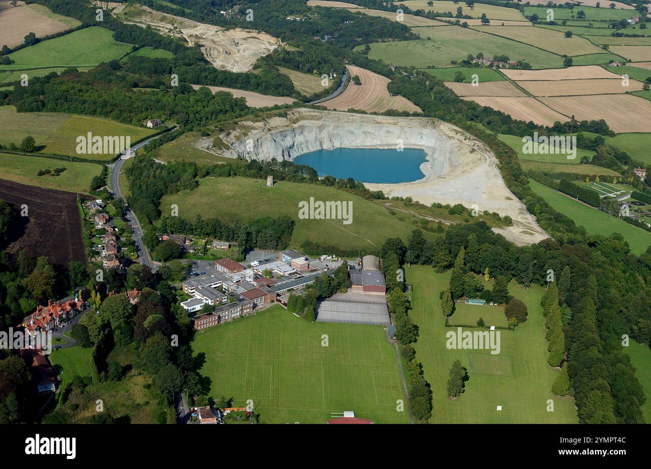 Aerial view William Brookes School and Shadwell Quarry near Much ...